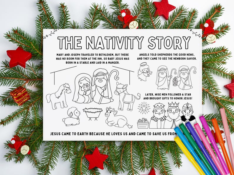 Nativity Kids Coloring Page Printable | Christian Christmas Story ...