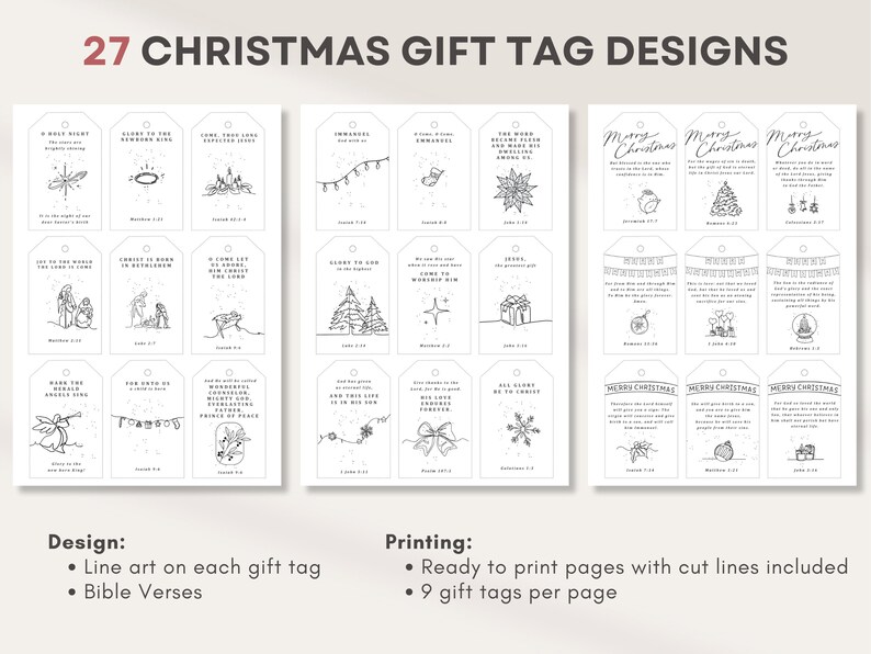 Christian Christmas Cards & Gift Tags Printable | Modern Line Art ...