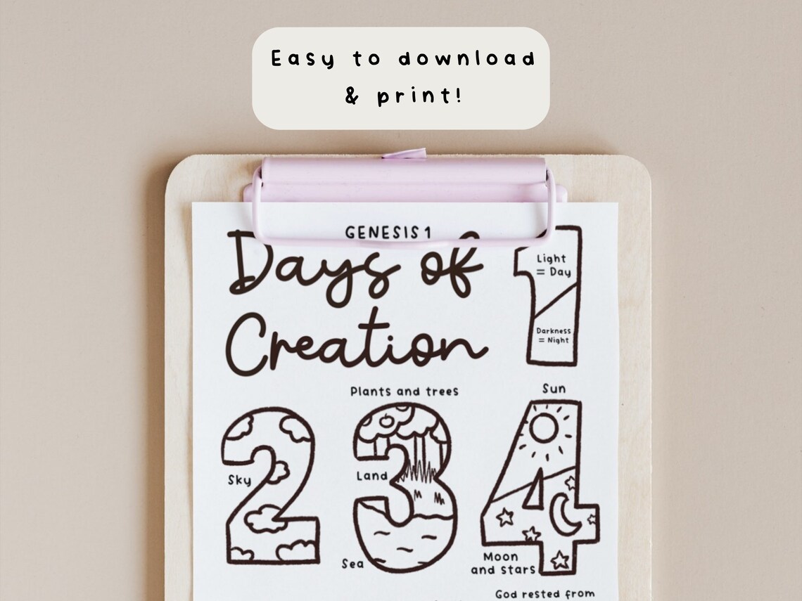 Days of Creation Coloring Page Printable | Sunday School Activity ...