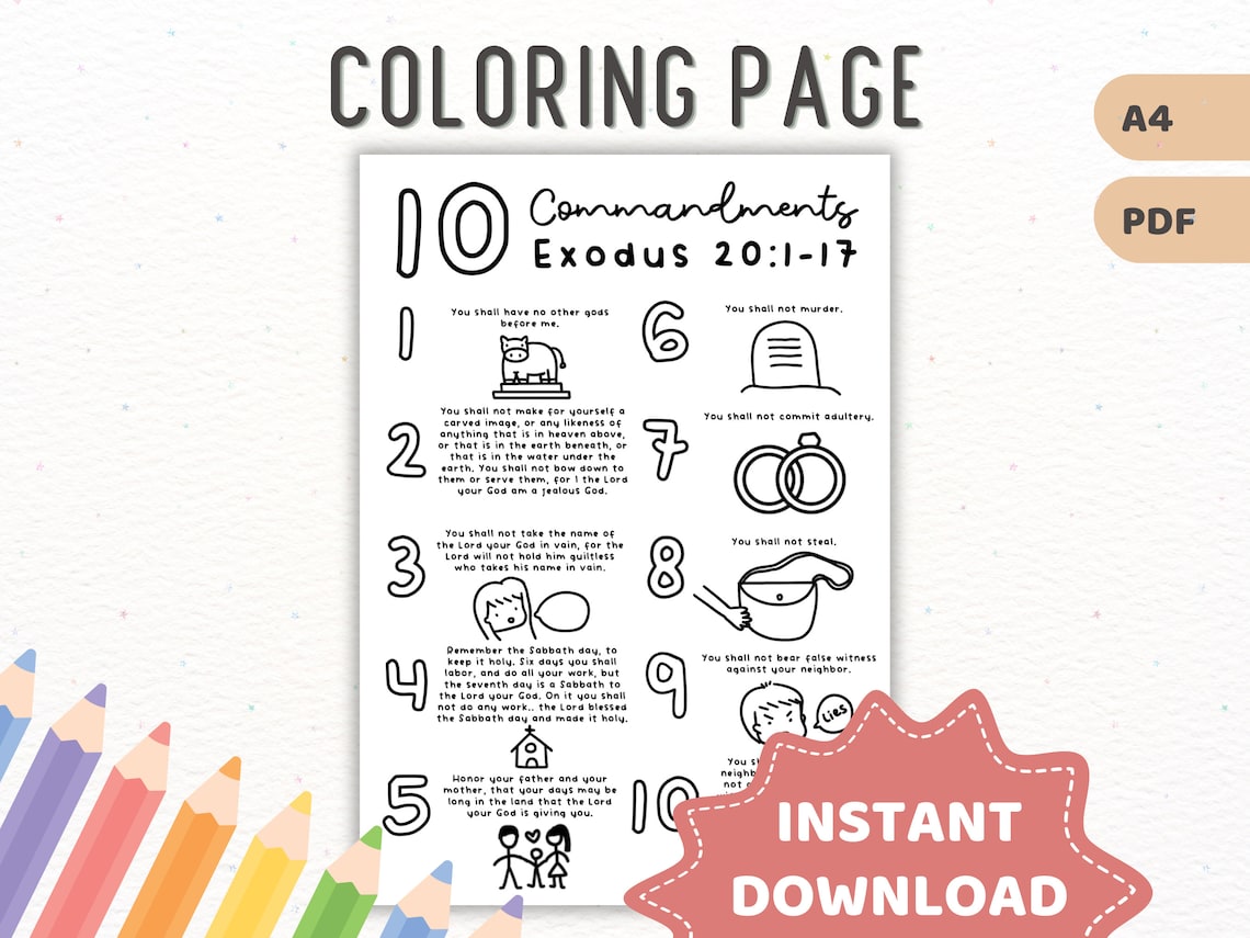 Ten Commandments Coloring Page Printable for Sunday School, Homeschool ...