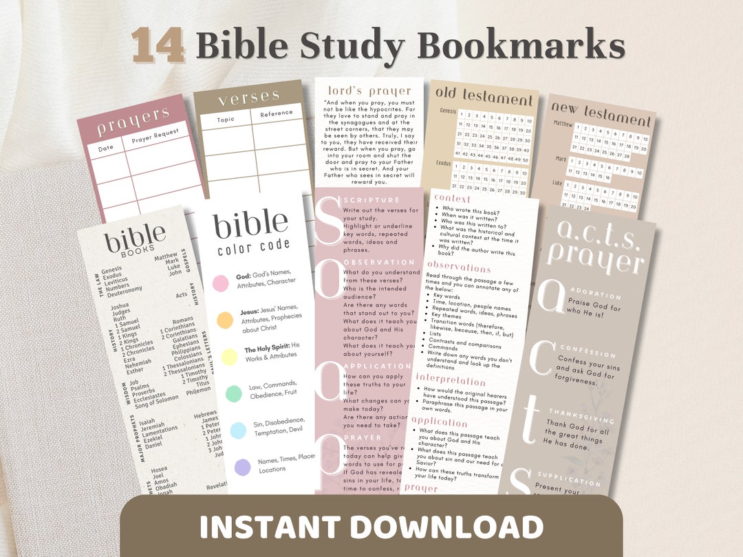 14 Bible Study Bookmarks Printable Books of the Bible - Etsy UK