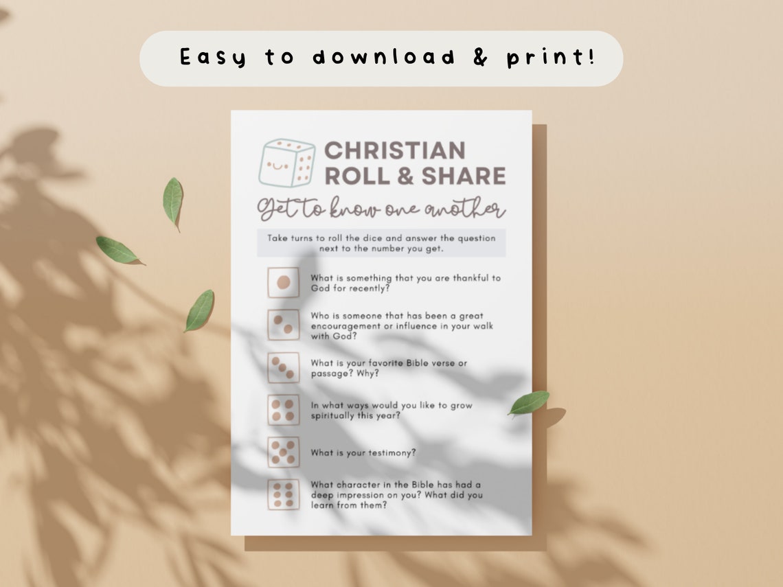 Christian Roll & Share Game Printable Church Bible Roll and Tell ...