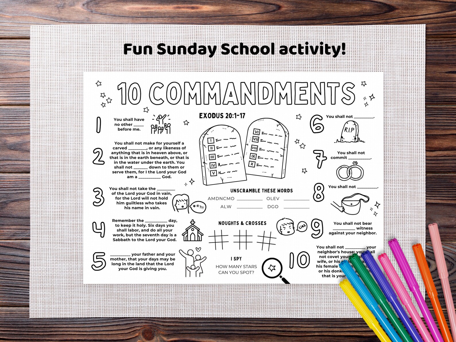 Ten Commandments Activity Sheet Printable | Kids Bible Story Coloring ...