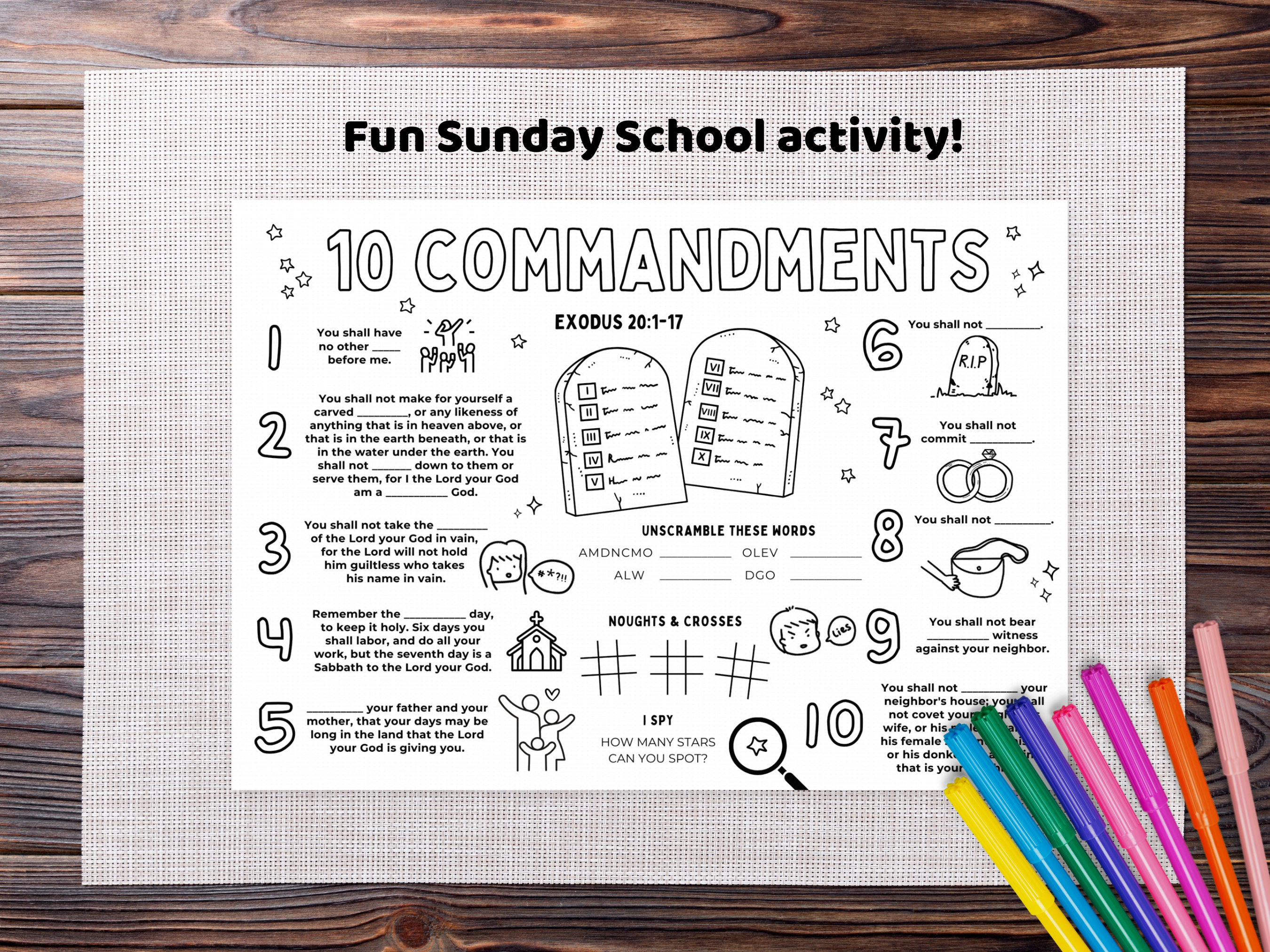 Ten Commandments Activity Sheet Printable | Kids Bible Story Coloring ...