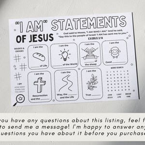 I Am Statements of Jesus Bible Coloring Placemat Printable | Sunday ...