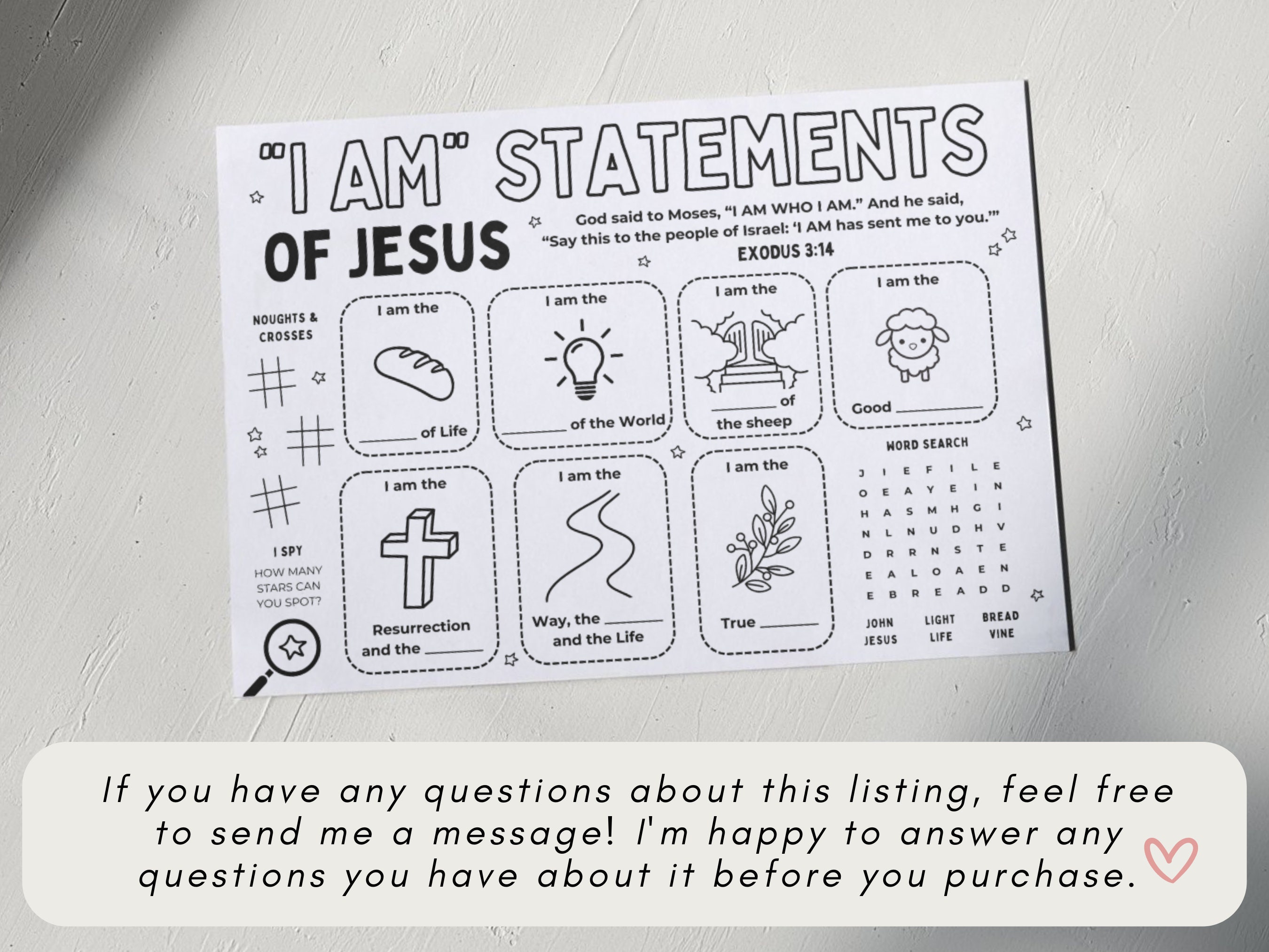 I Am Statements of Jesus Bible Coloring Placemat Printable | Sunday ...