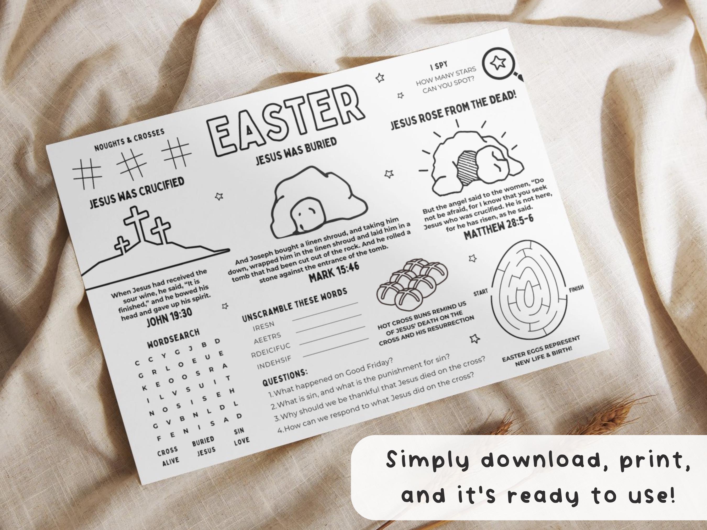 Easter Kids Activity Placemat – Christian Printable | Bible Coloring ...