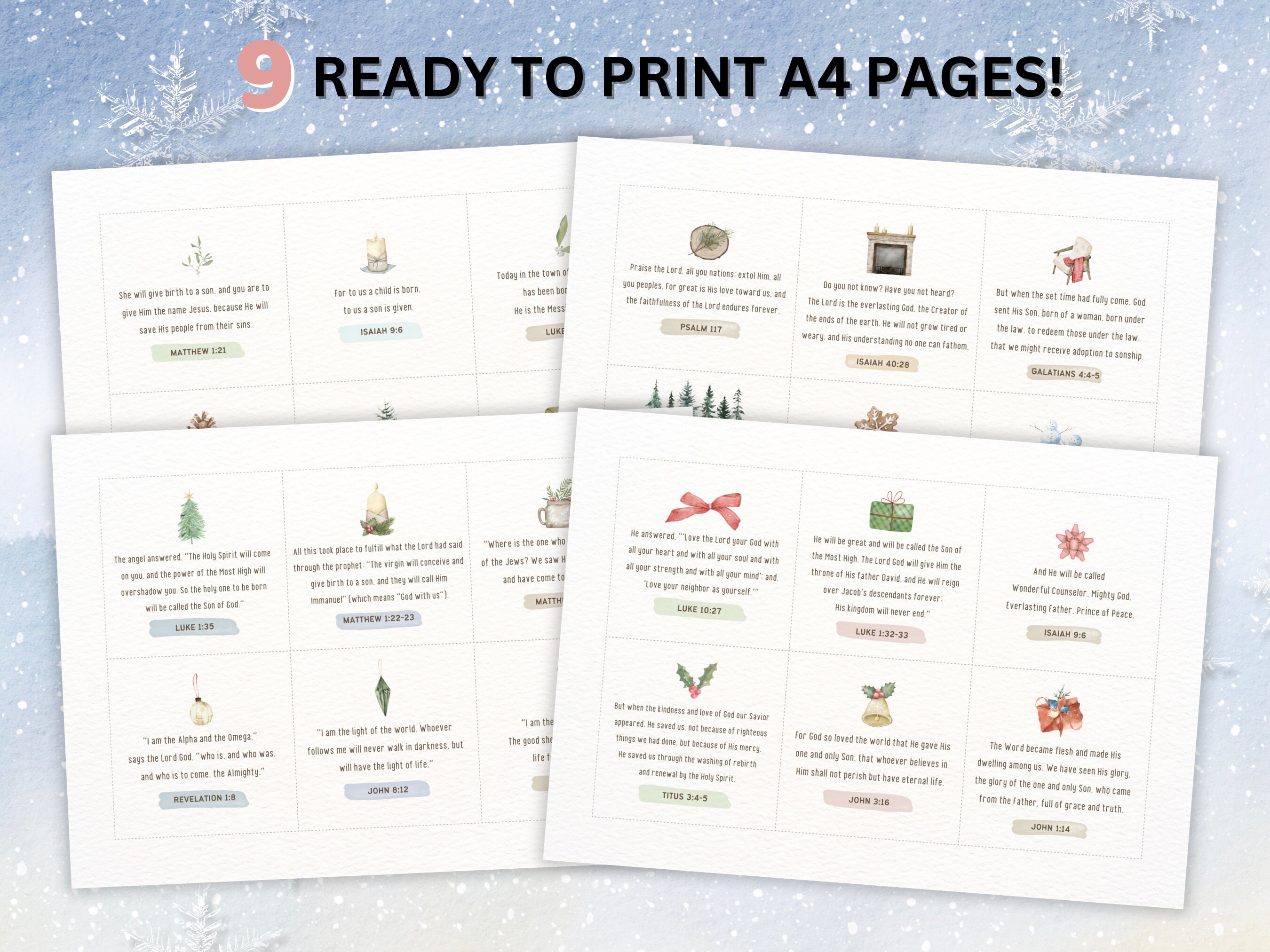 Christmas Scripture Cards Printable NIV, Advent Bible Verse Cards ...