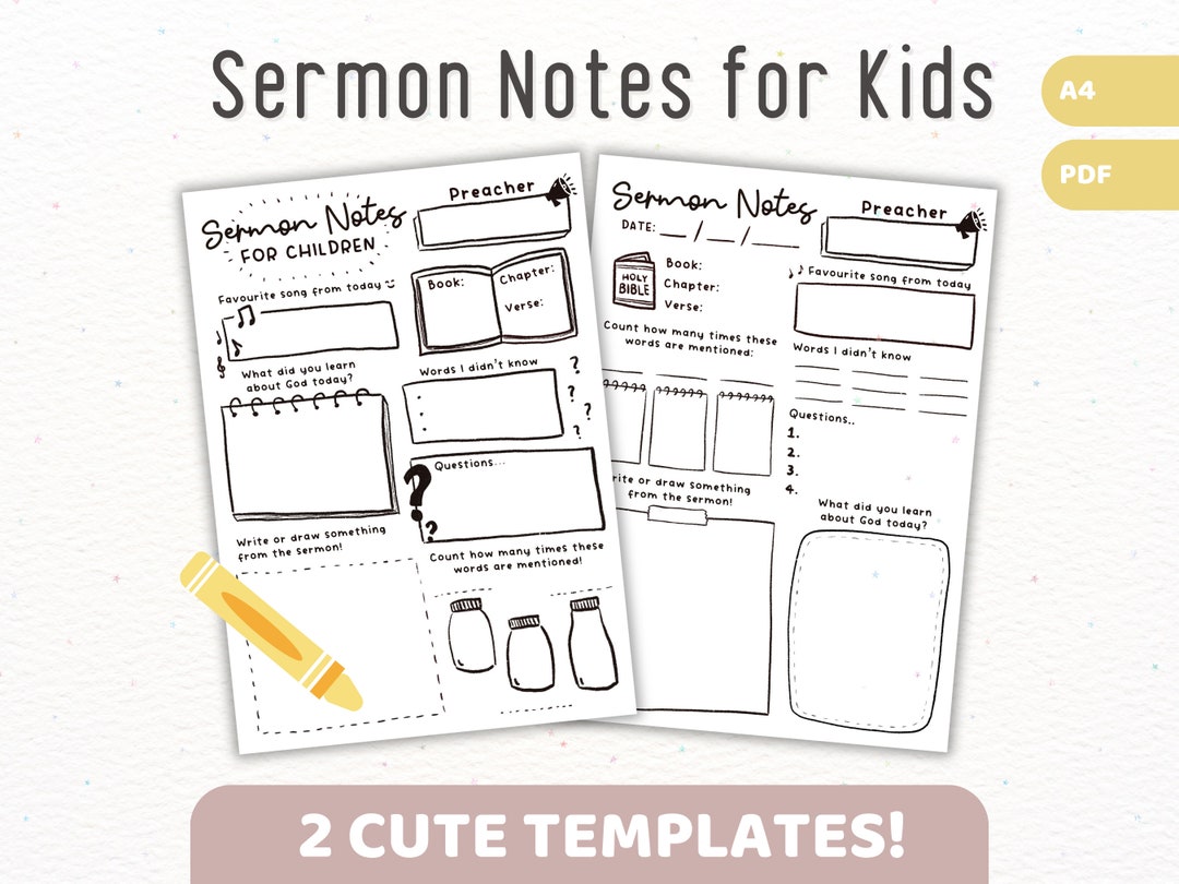 Sermon Notes Printable for Children Kids Elementary School Youth Teens ...