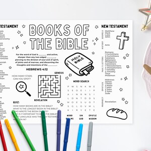 Books of the Bible Placemat Printable | Sunday School, Homeschool, Kids ...