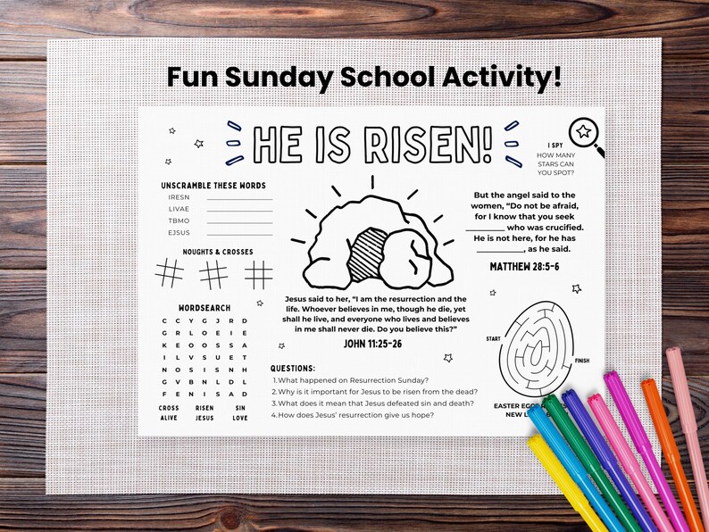 He is Risen Activity Placemat Printable | Resurrection of Jesus Kids ...