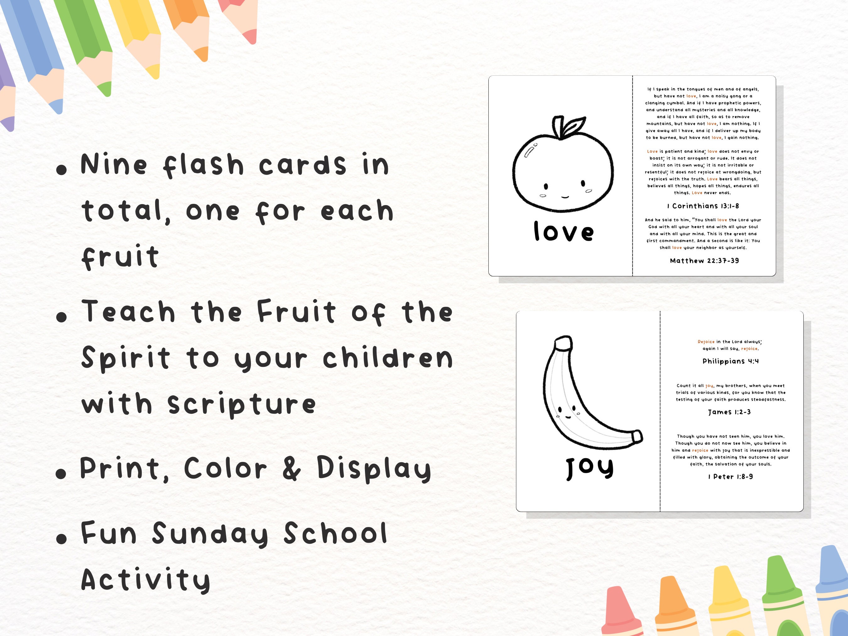 Fruit of the Spirit Flash Cards With Bible Verses Sunday School ...