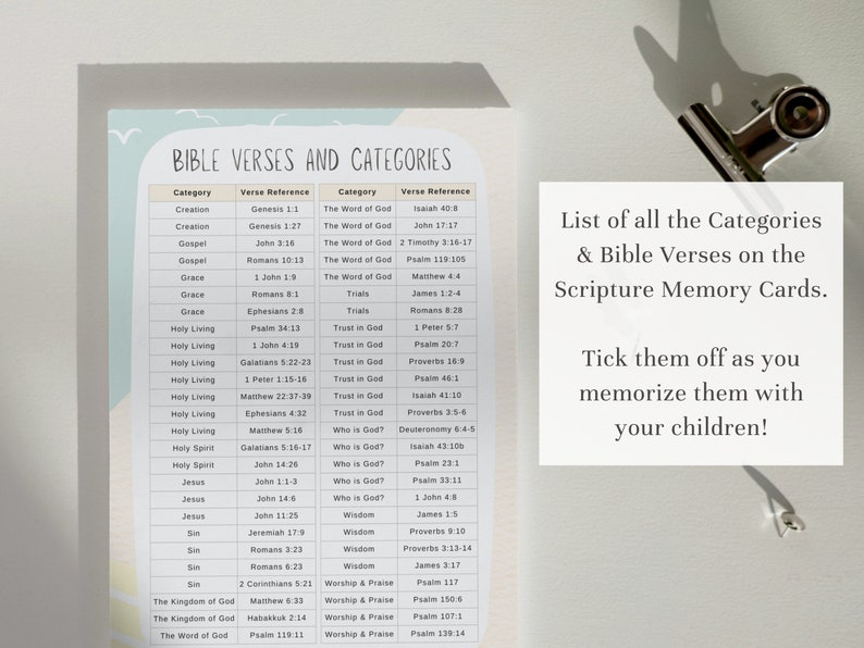 52 Children Scripture Cards Printable ESV | Kids Bible Verse Memory ...