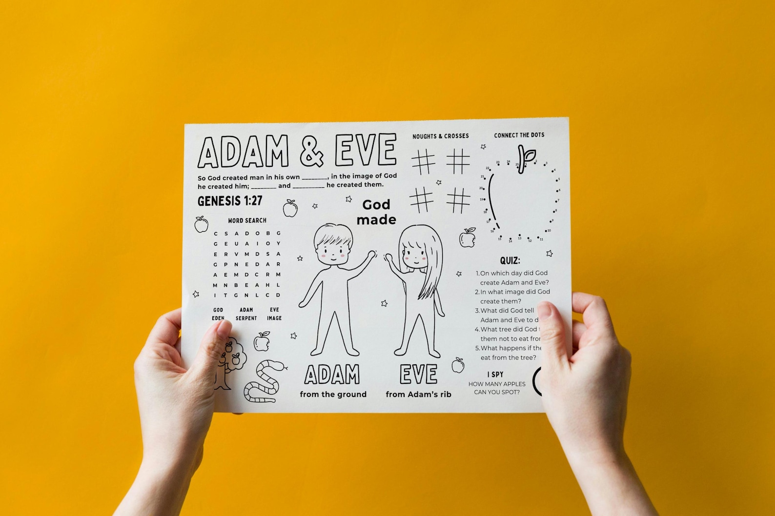Adam and Eve Activity Sheet Printable | Garden of Eden Placemat ...