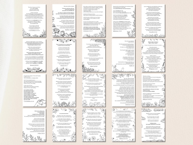 20 ESV Bible Verse Cards Printable | Floral Line Art Scripture Memory ...