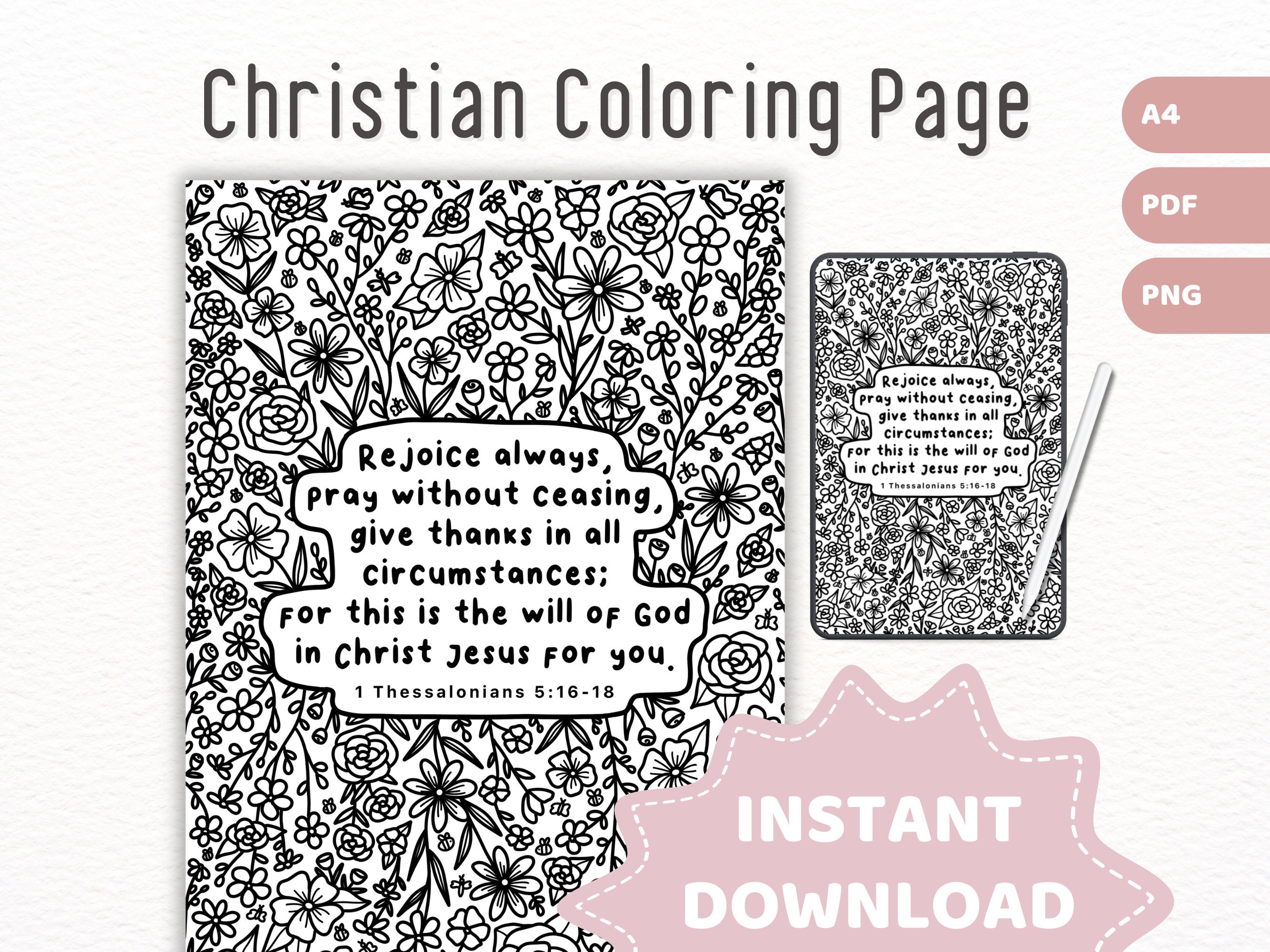 Christian Coloring Page Printable Bible Verse Coloring, Floral Faith ...