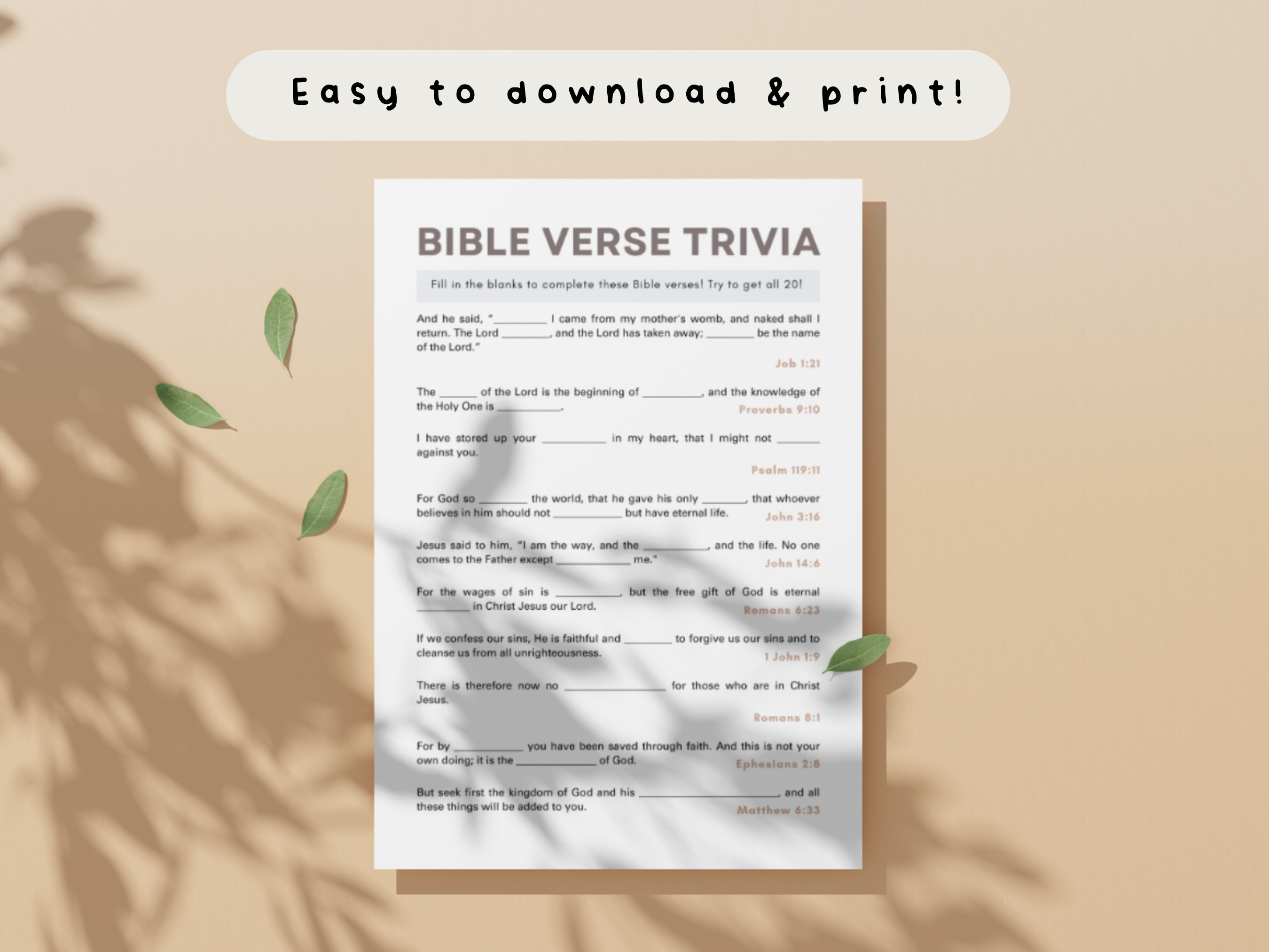 Bible Verse Fill in the Blanks Game Printable Old & New Testament ...