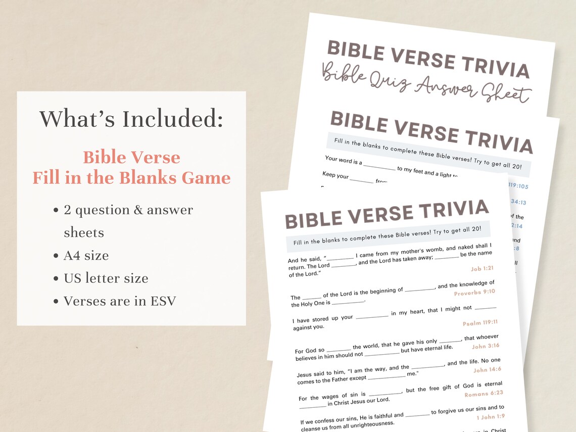 Bible Verse Fill in the Blanks Game Printable | Old & New Testament ...