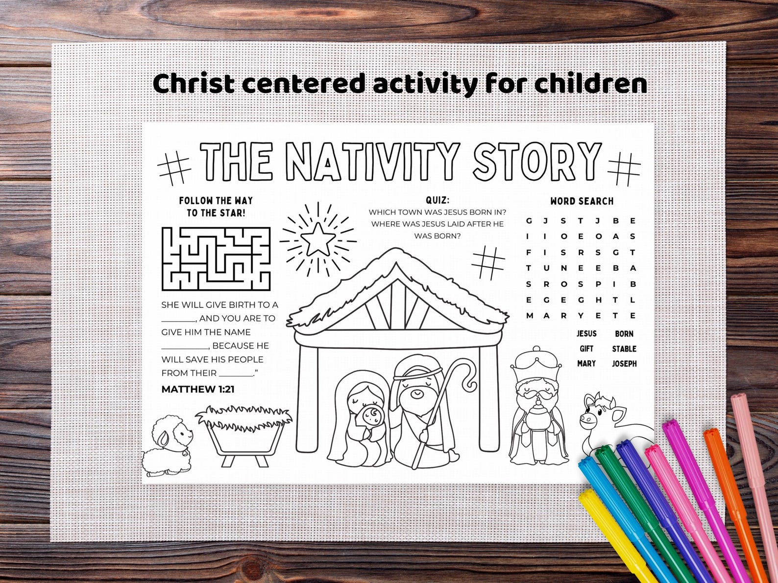 Nativity Activity Placemat: Christmas Story Coloring Page (digital ...