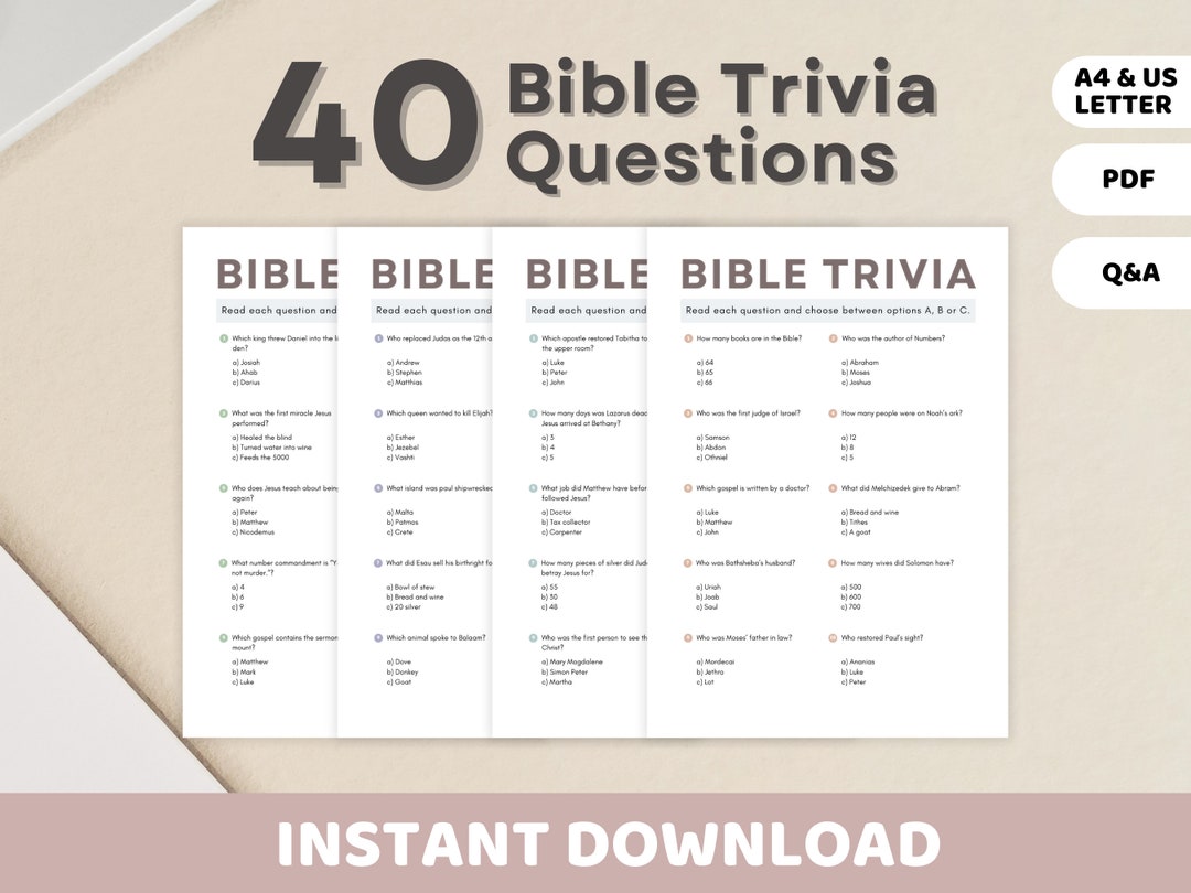 Bible Trivia Questions Game Printable | Old & New Testament Christian ...