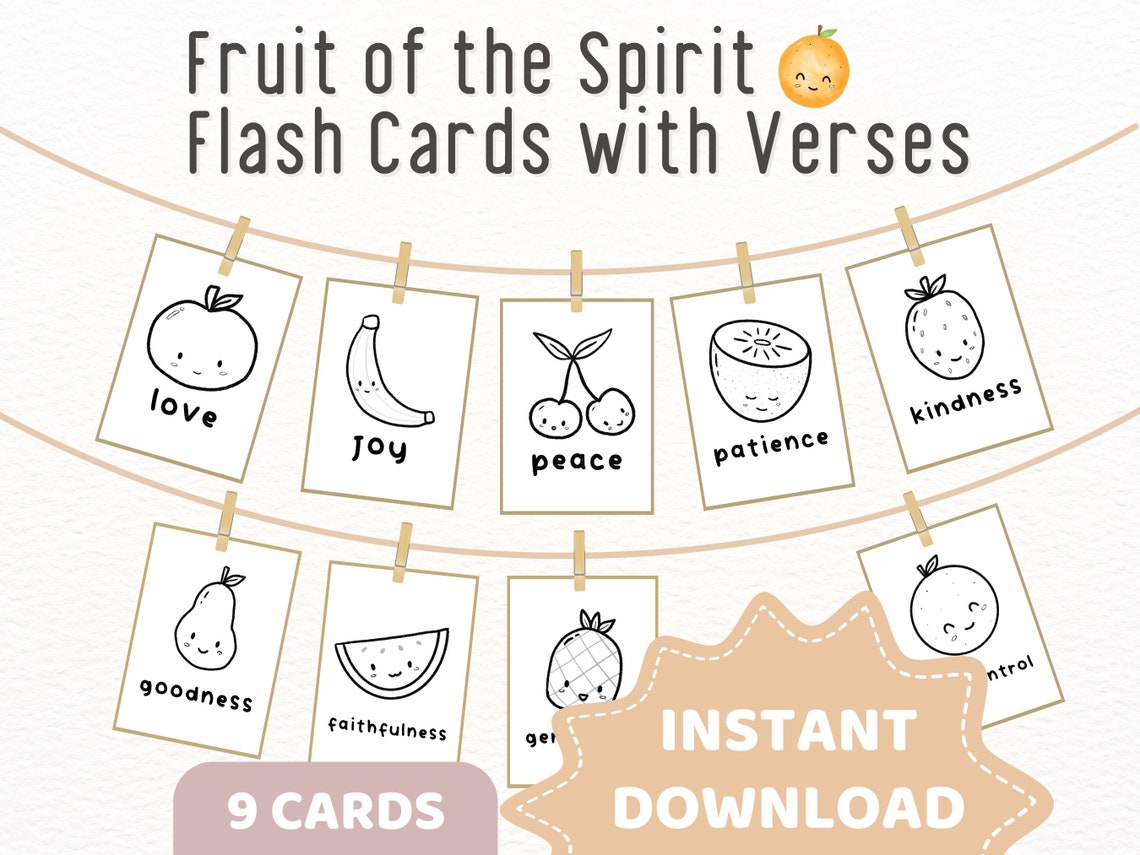 Fruit of the Spirit Flash Cards With Bible Verses Sunday School ...