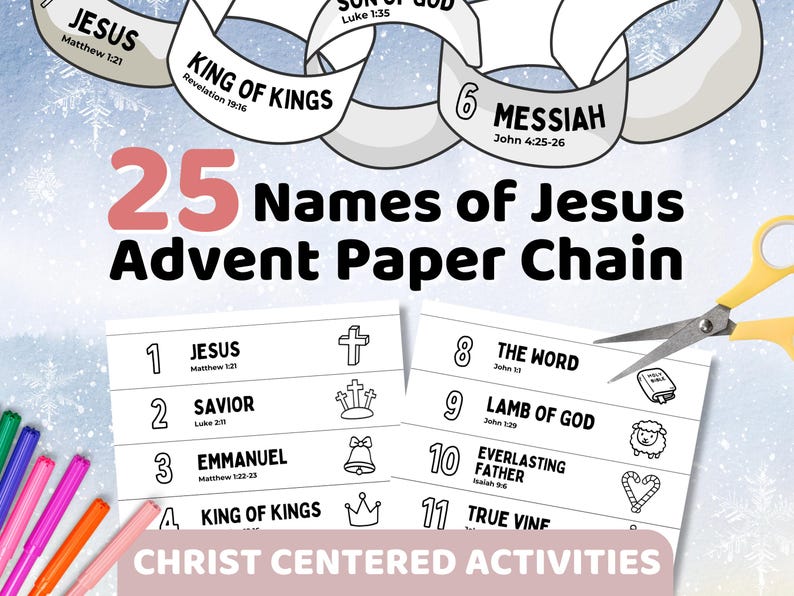 25 Names of Jesus Advent Printable Paper Chain | Christian Christmas ...