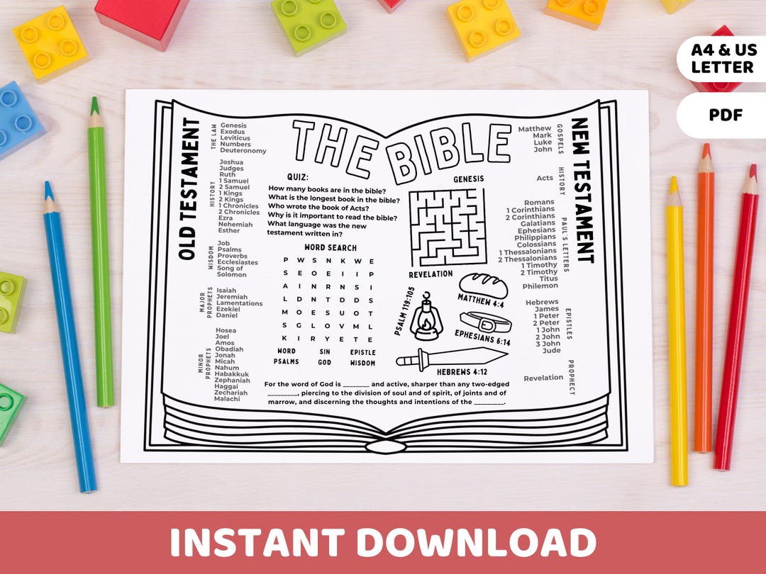 Books of the Bible Coloring Placemat Printable Sunday School ...