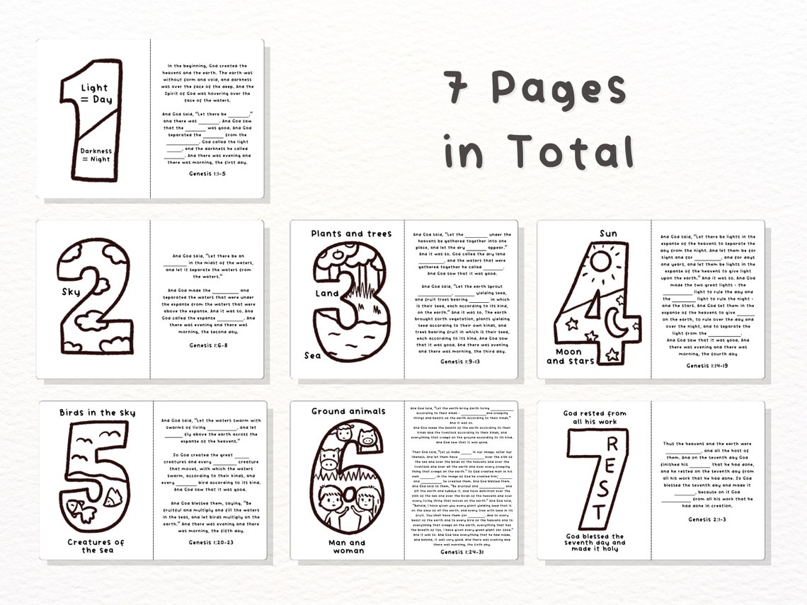 Days of Creation Activity With Bible Verses Fill in the - Etsy