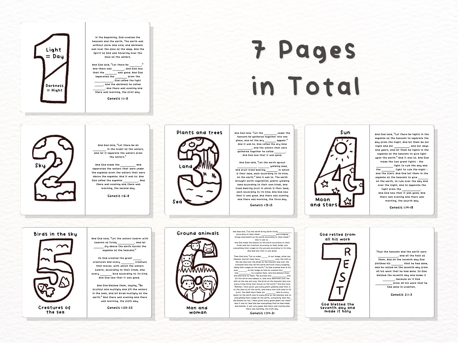 Days of Creation Activity With Bible Verses | Fill in the Blanks ...