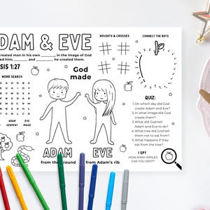 Adam and Eve Activity Sheet Printable | Garden of Eden Placemat ...
