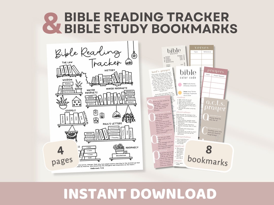 Bible Reading Tracker & Bible Study Bookmarks Bundle Printable | Books ...