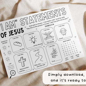 I Am Statements of Jesus Bible Coloring Placemat Printable | Sunday ...