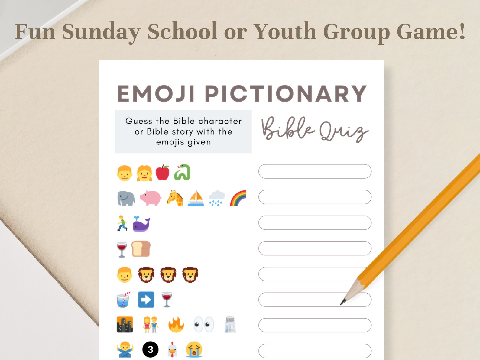 Bible Emoji Pictionary Game Printable | Christian Party Icebreaker ...