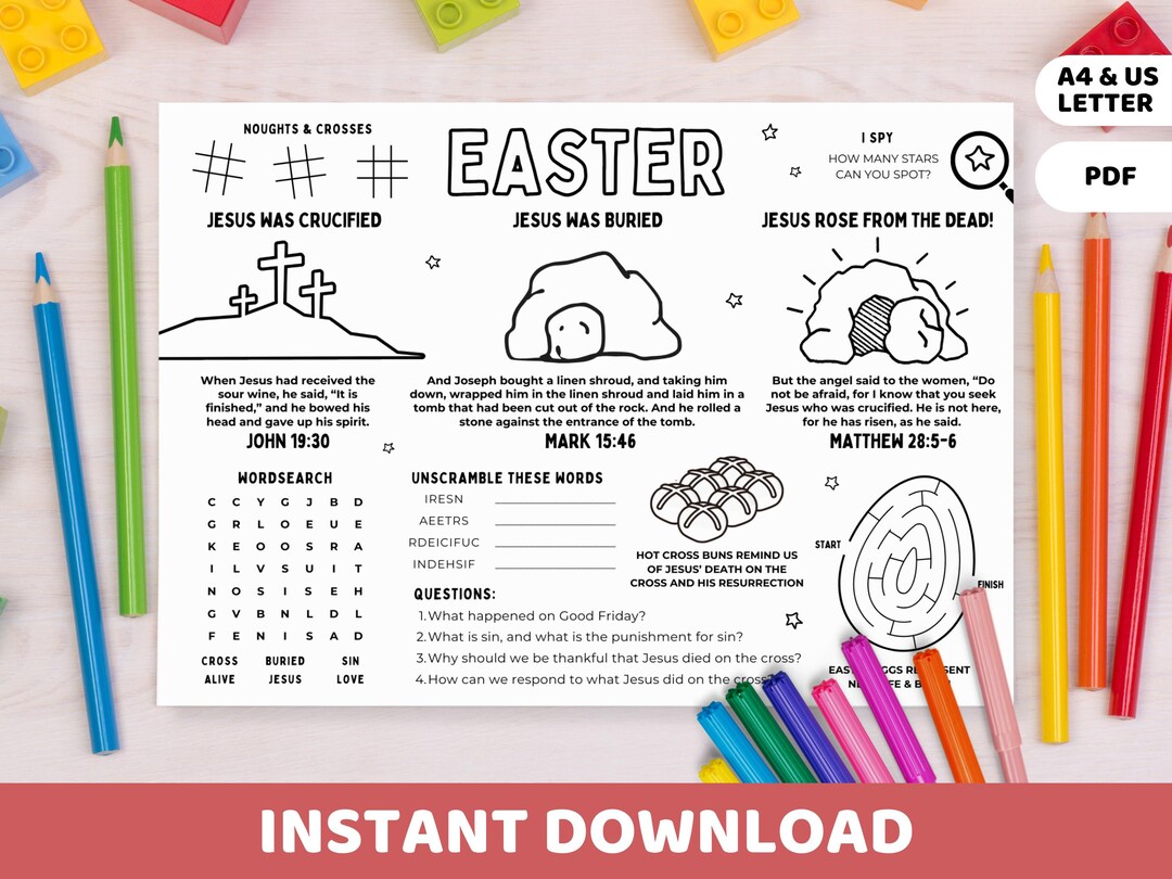 Easter Kids Activity Placemat – Christian Printable | Bible Coloring ...