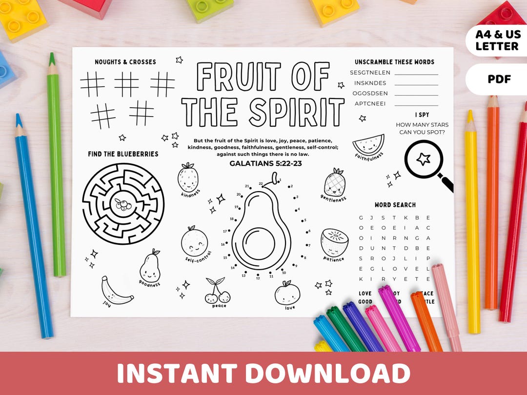 Fruit of the Spirit Coloring Placemat Printable for Sunday School ...