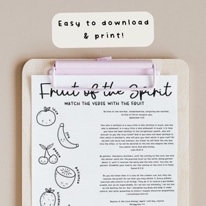 Fruit of the Spirit Activity Match up Bible Verses | Christian Coloring ...