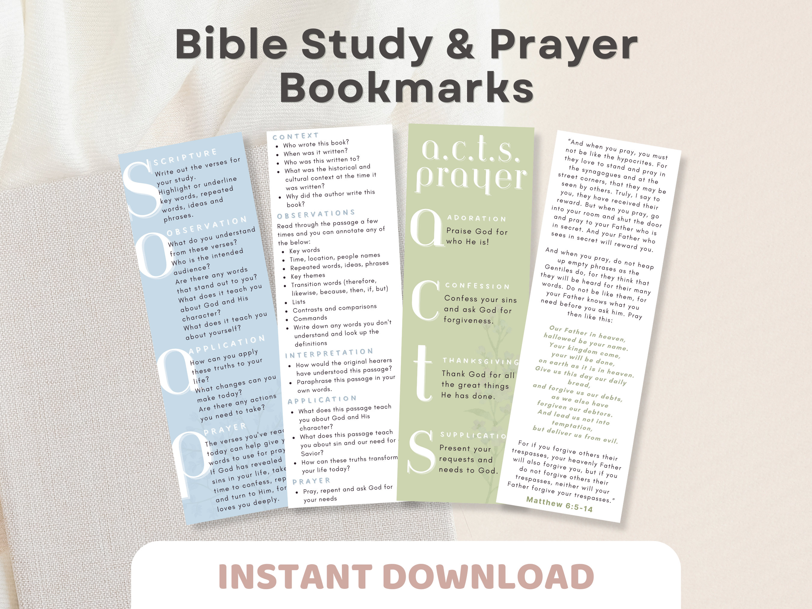 SOAP Bible Study Bookmark & ACTS Prayer Bookmarks | 4 Bible Study ...
