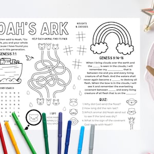 Noahs Ark Acitivity Game Placemat Printable | Flood Rainbow Bible Story ...