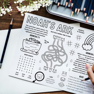 Noahs Ark Acitivity Game Placemat Printable | Flood Rainbow Bible Story ...