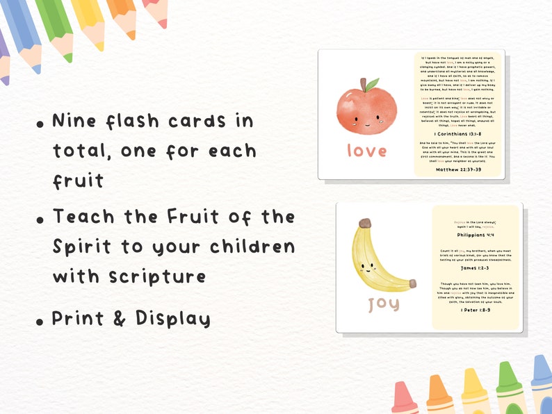Fruit of the Spirit Flash Cards With Bible Verses Sunday School ...