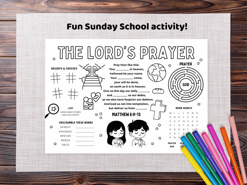 Kids Lord's Prayer Activity Placemat Printable | Children Bible ...