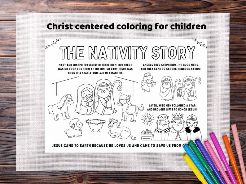 Nativity Kids Coloring Page Printable | Christian Christmas Story ...