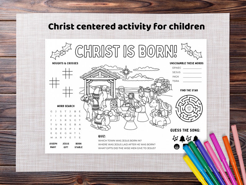 Christian Kids Christmas Placemat Activity Printable PDF | Fun Nativity ...