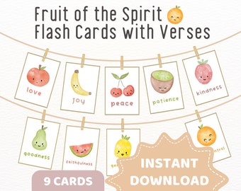 Fruit of the Spirit Flash Cards With Bible Verses Sunday School ...