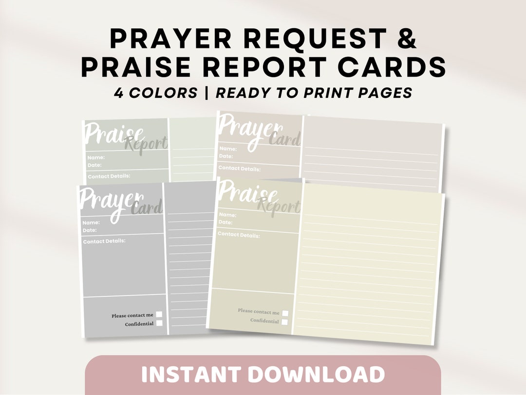 Prayer Request & Praise Report Card Printable Pdfs | Church Handouts ...