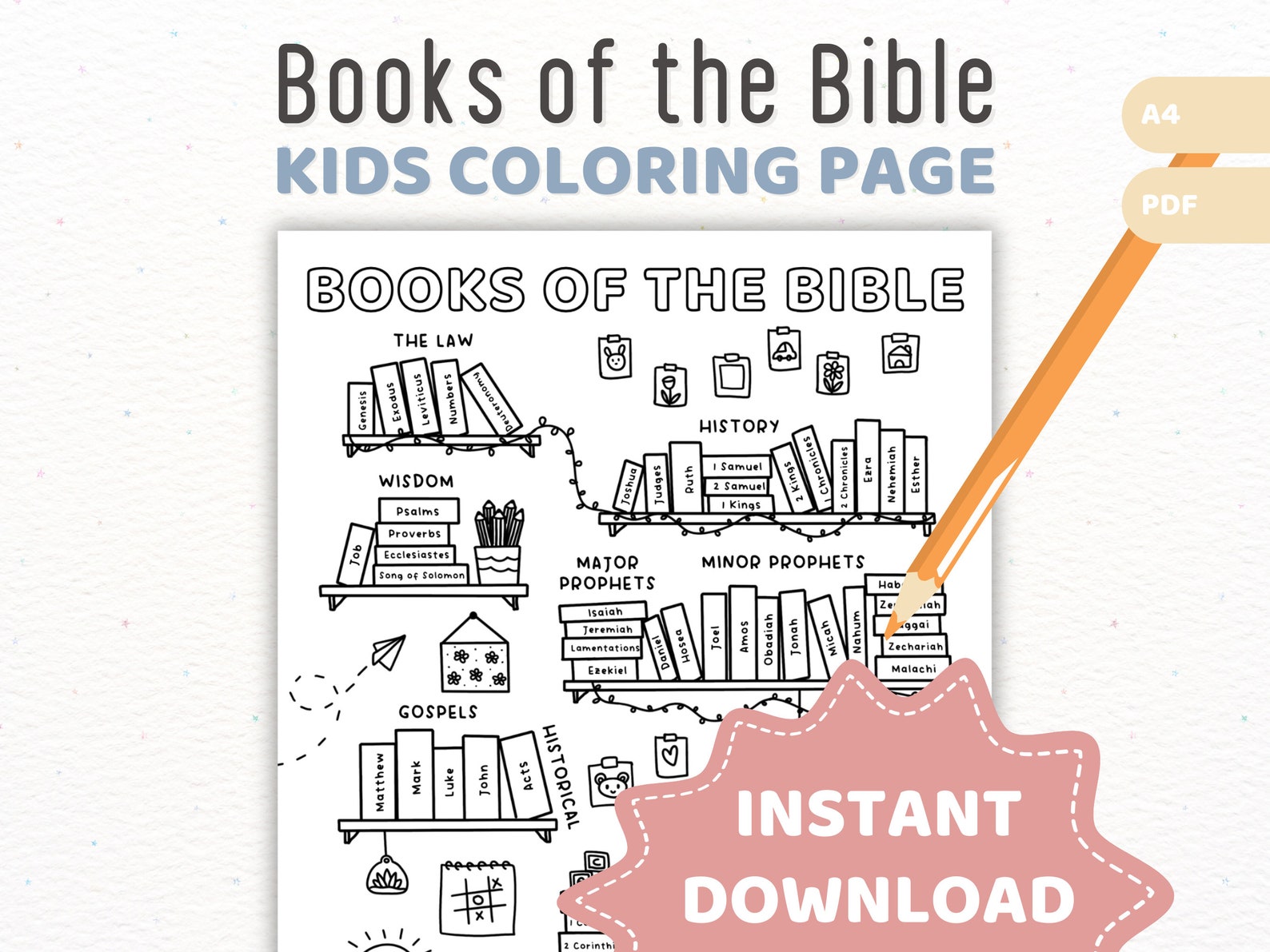 Books of the Bible Coloring Page Printable | Bookshelf Old New ...