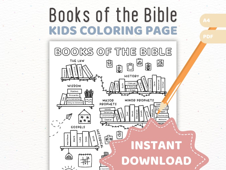 Books of the Bible Coloring Page Printable | Bookshelf Old New ...