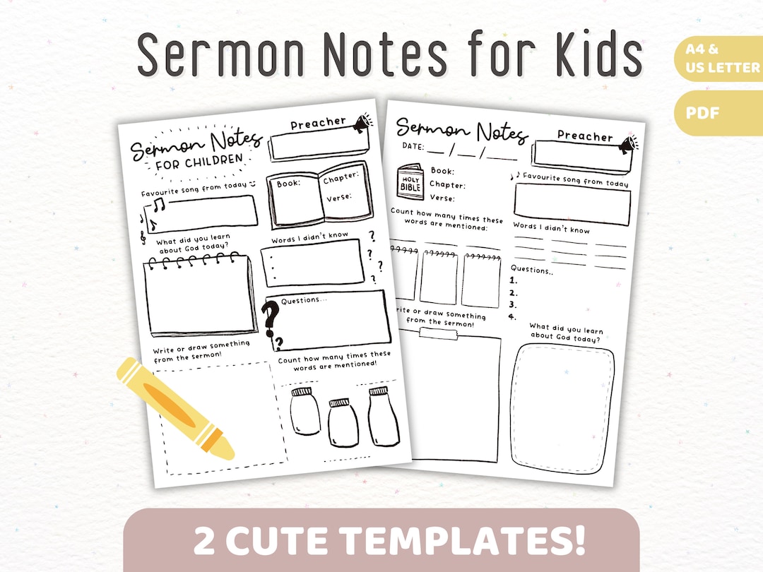 Sermon Notes Printable for Children Kids Elementary School Youth Teens ...