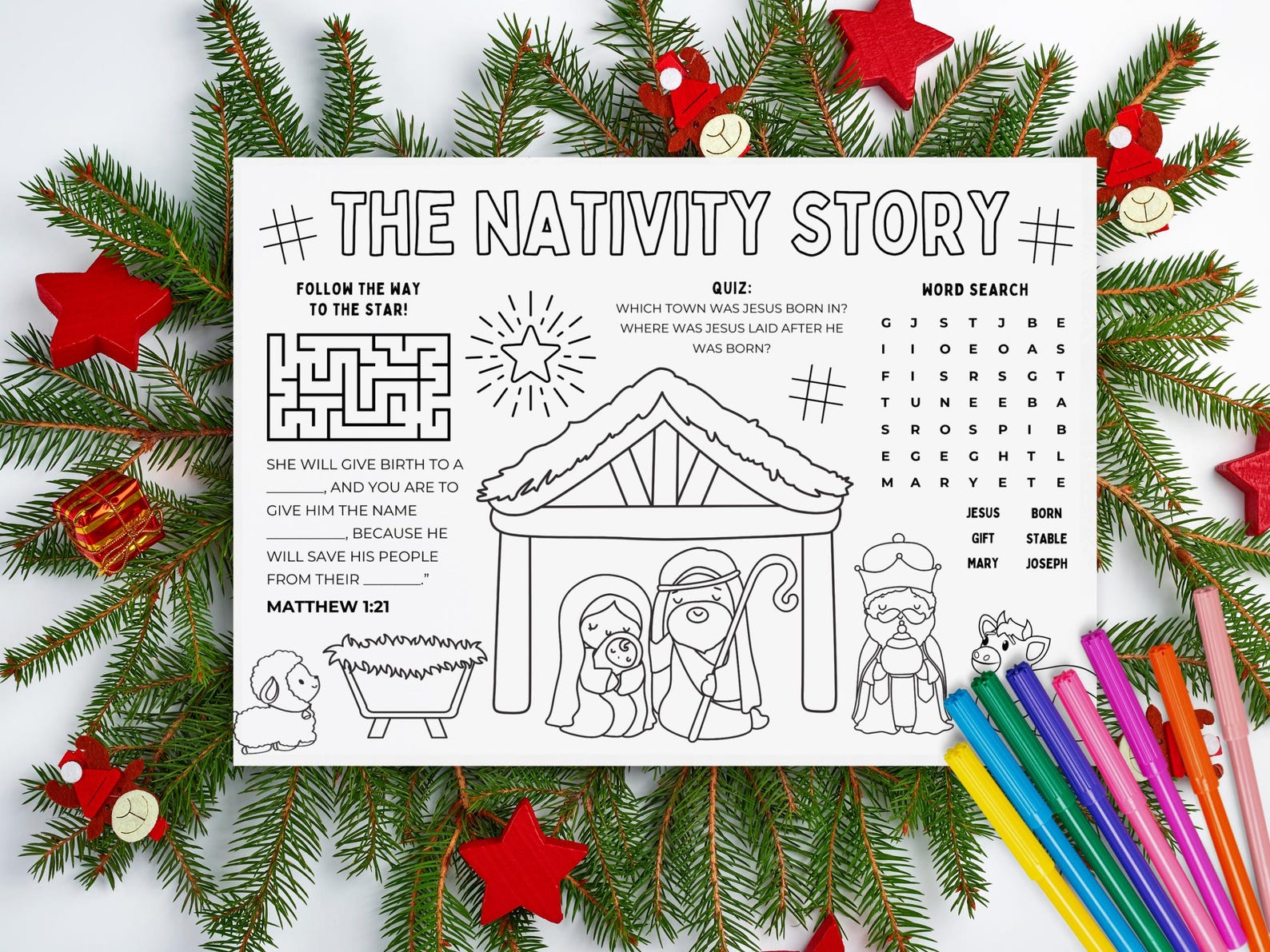 Nativity Activity Placemat: Christmas Story Coloring Page (digital ...