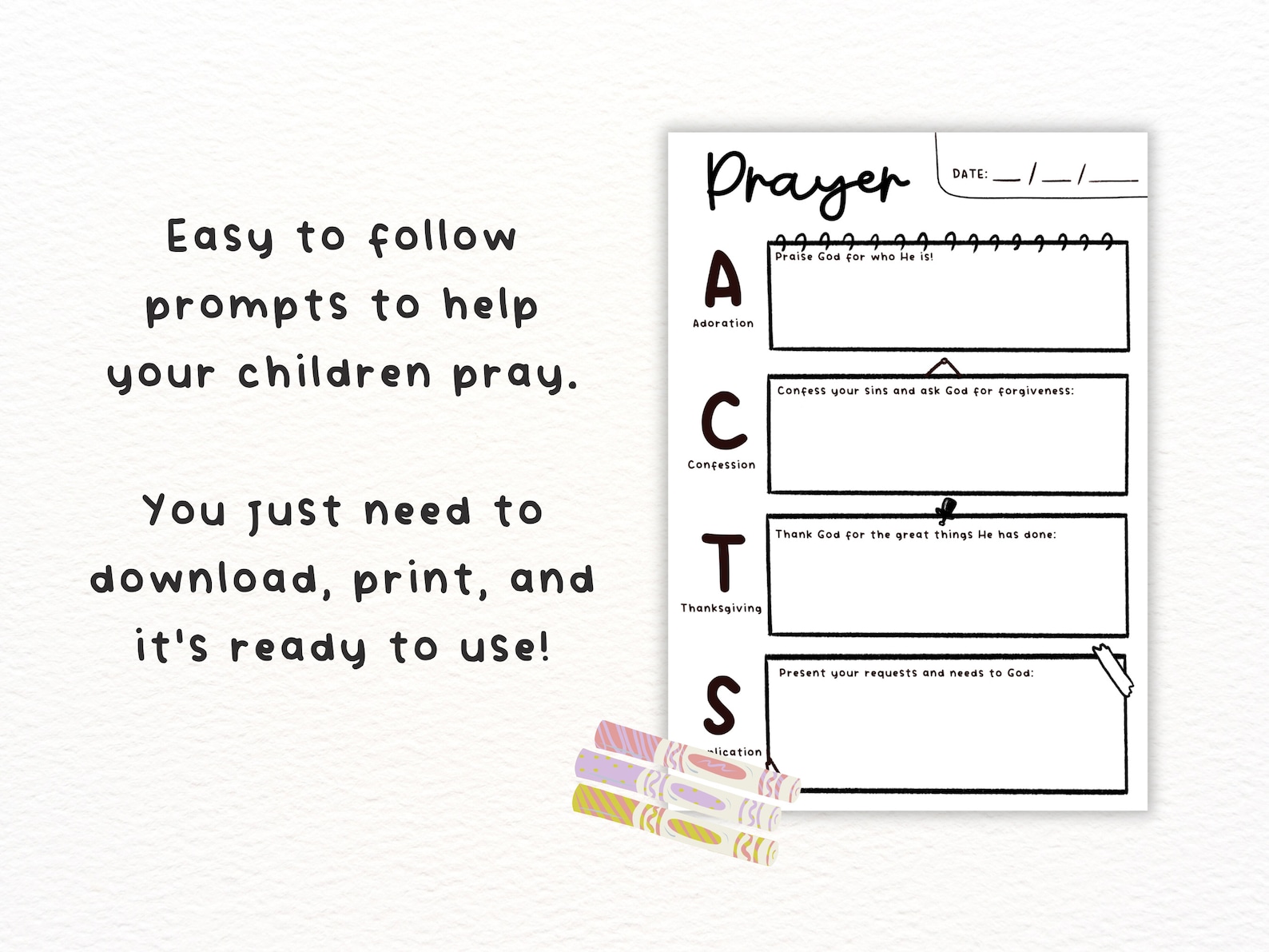 Prayer Printable for Children ACTS Kids Prayer Template Sunday School ...